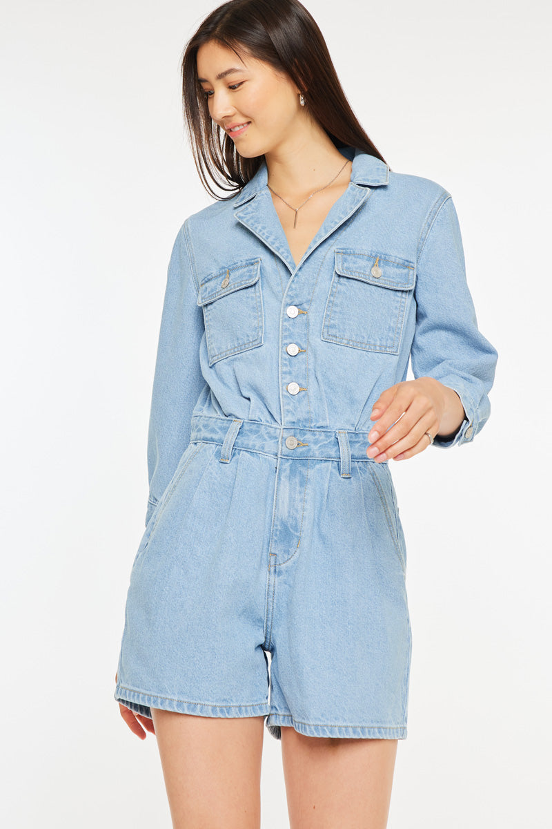 Aileen Sleeves Denim Romper – Kancan USA